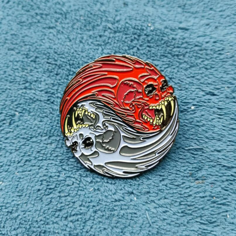 Yin-Yang Flaming Skulls Enamel Pin - Pin 'Em All